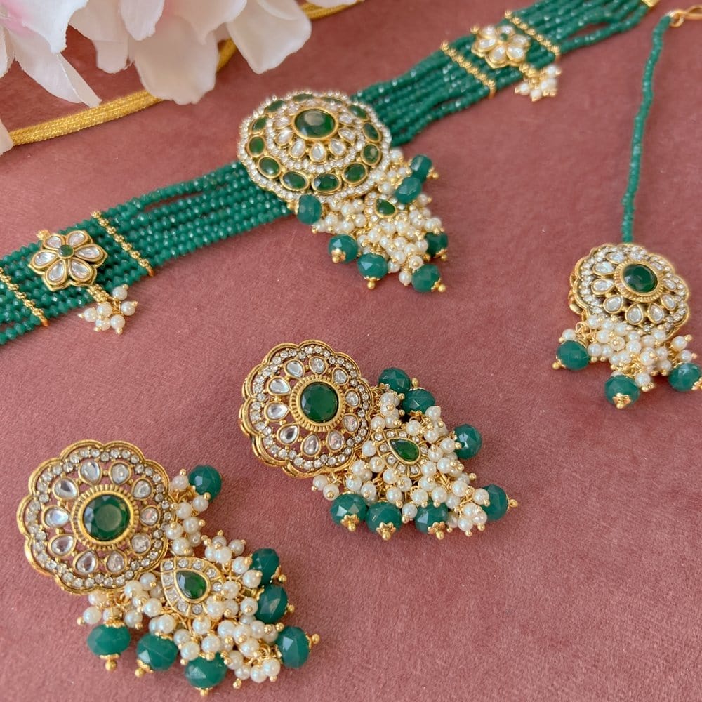 Supreet Choker Set - Green – SOKORA JEWELS